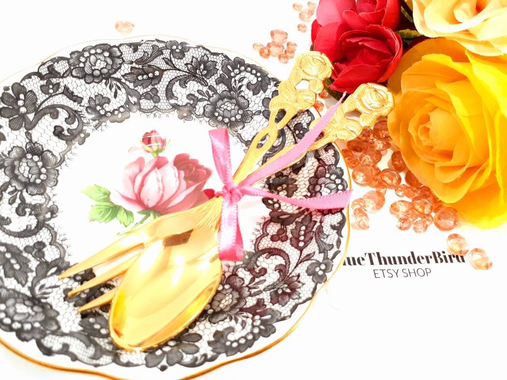 2pc Set Gold Flatware Solingen Spoon Five O'clock Spoon | Etsy