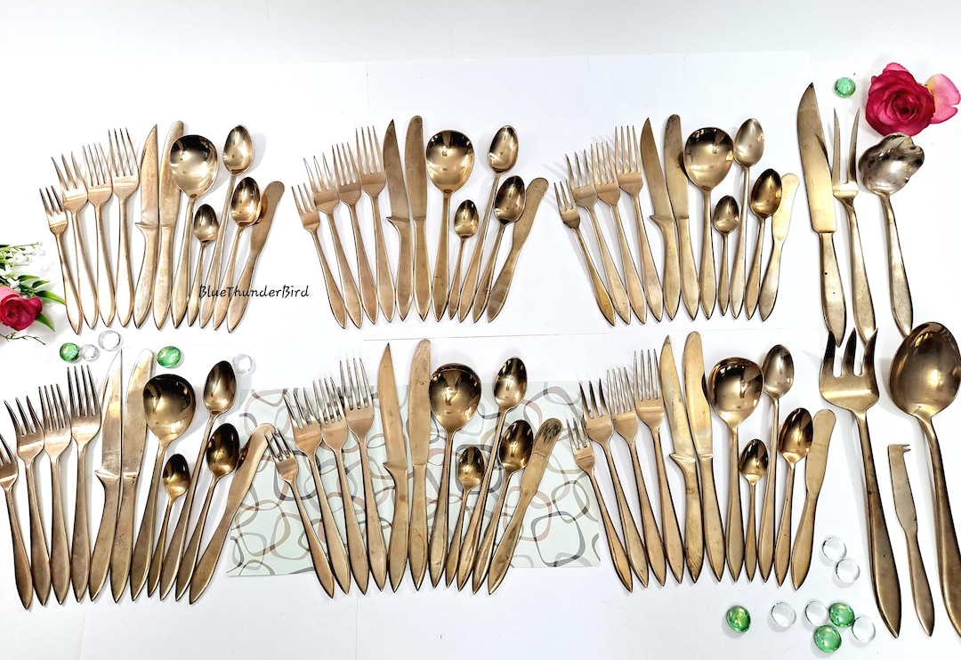 Service for 6 Vintage Mid-century Modern Flatware Bronze Tableware MCM ...