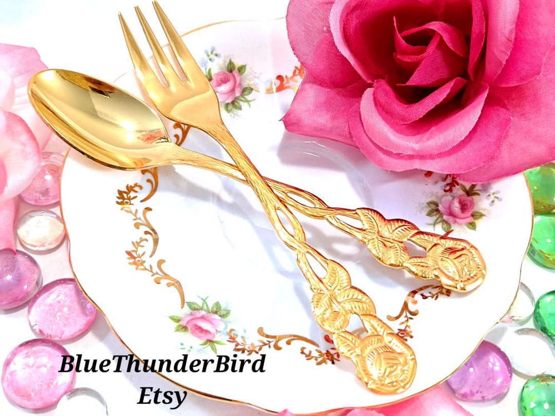 4pc Set Gold Flatware Solingen Spoon Five O'clock Spoon 24K Gold Rose ...