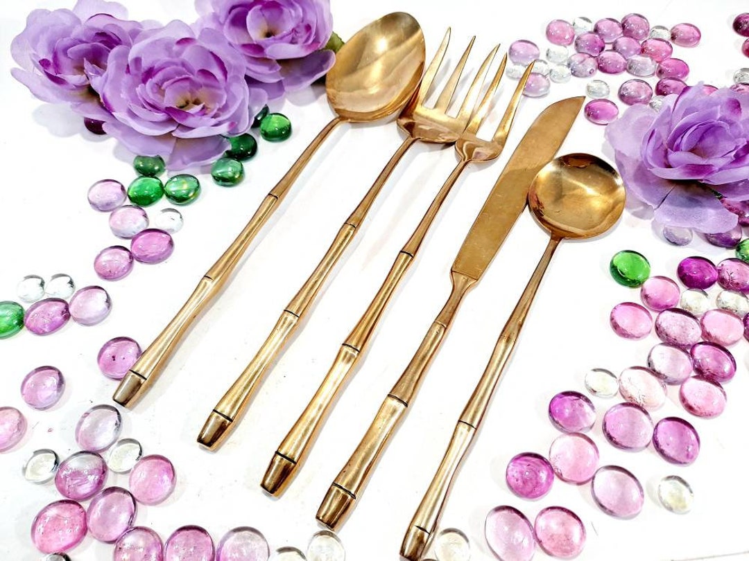 Hostess Set Mid-century Modern Flatware Bronze Bamboo MCM Flatware ...