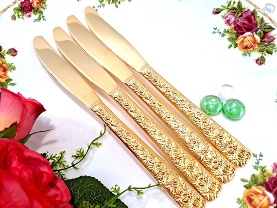 4pc Gold Flatware Knives Cellini Romanesque Vintage Flatware | Etsy