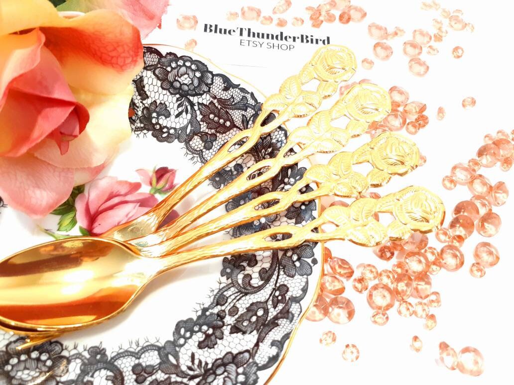 4pc Set Gold Flatware Solingen Spoon Five O'clock Spoon | Etsy