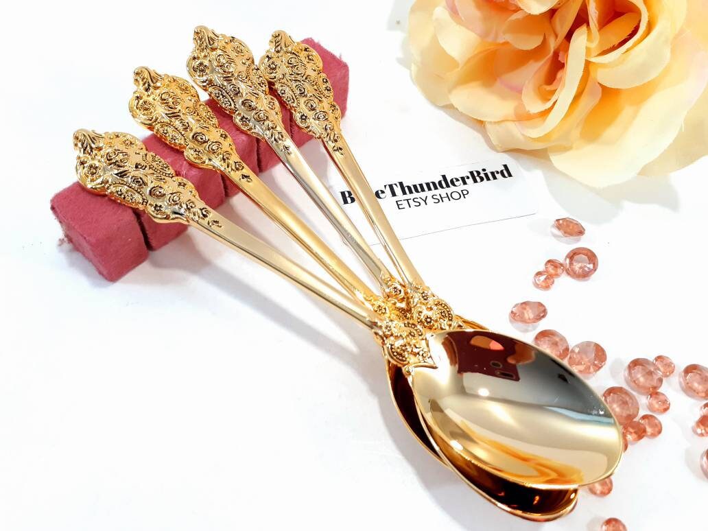 4 Pcs Gold Flatware Rogers Grande Antique Teaspoons Fancy | Etsy