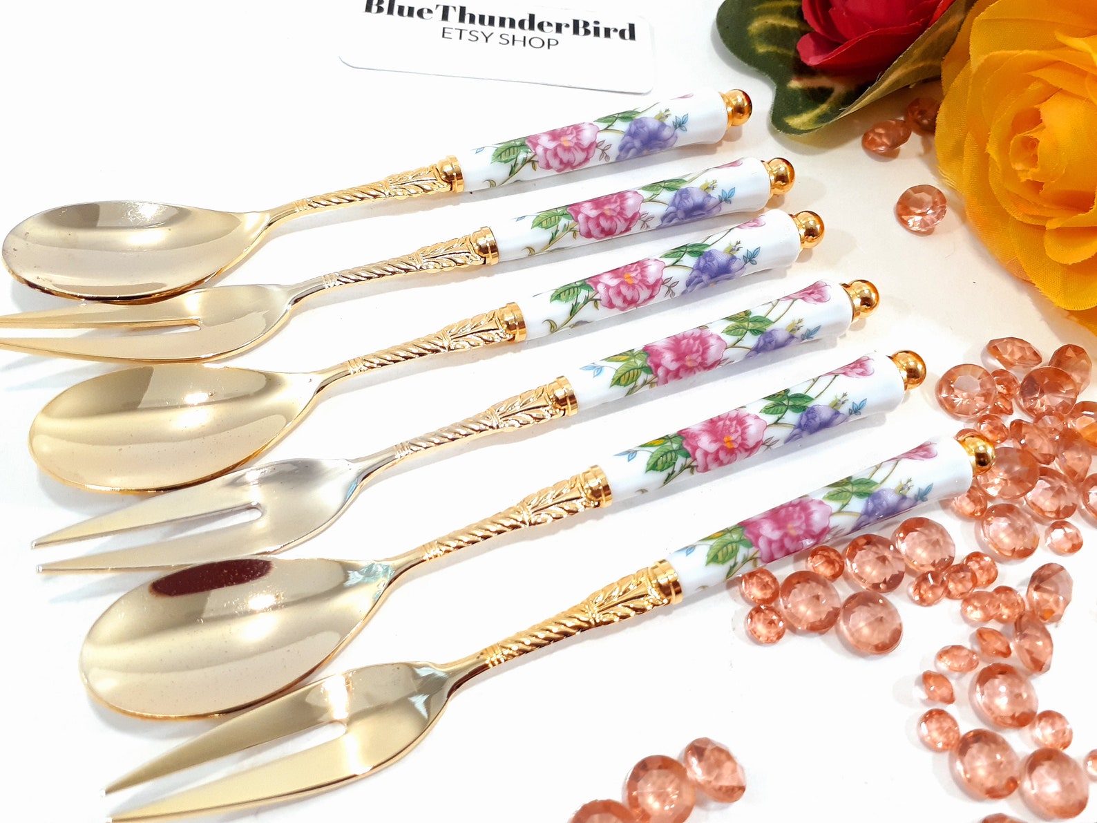 6pc Set Gold Flatware Fork Spoon Demitasse Fork Spoon Set Gold | Etsy