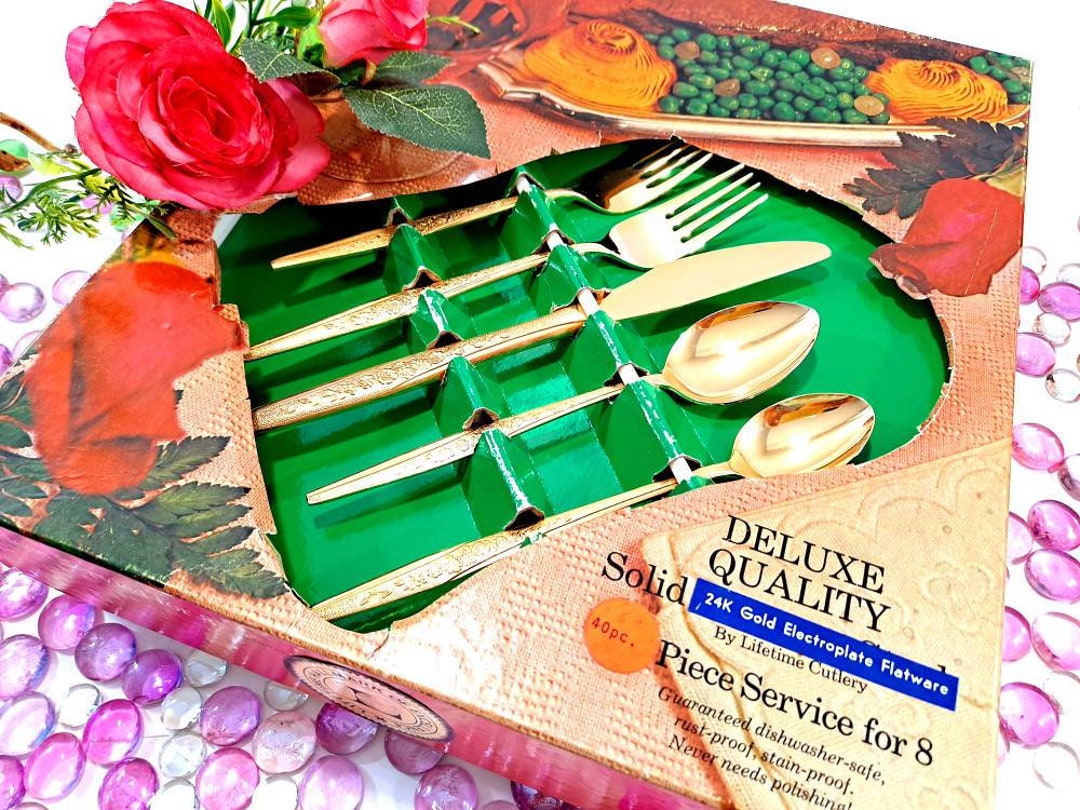 40pc Gold Flatware Set Retro Flatware Lifetime Cutlery Mid Century ...