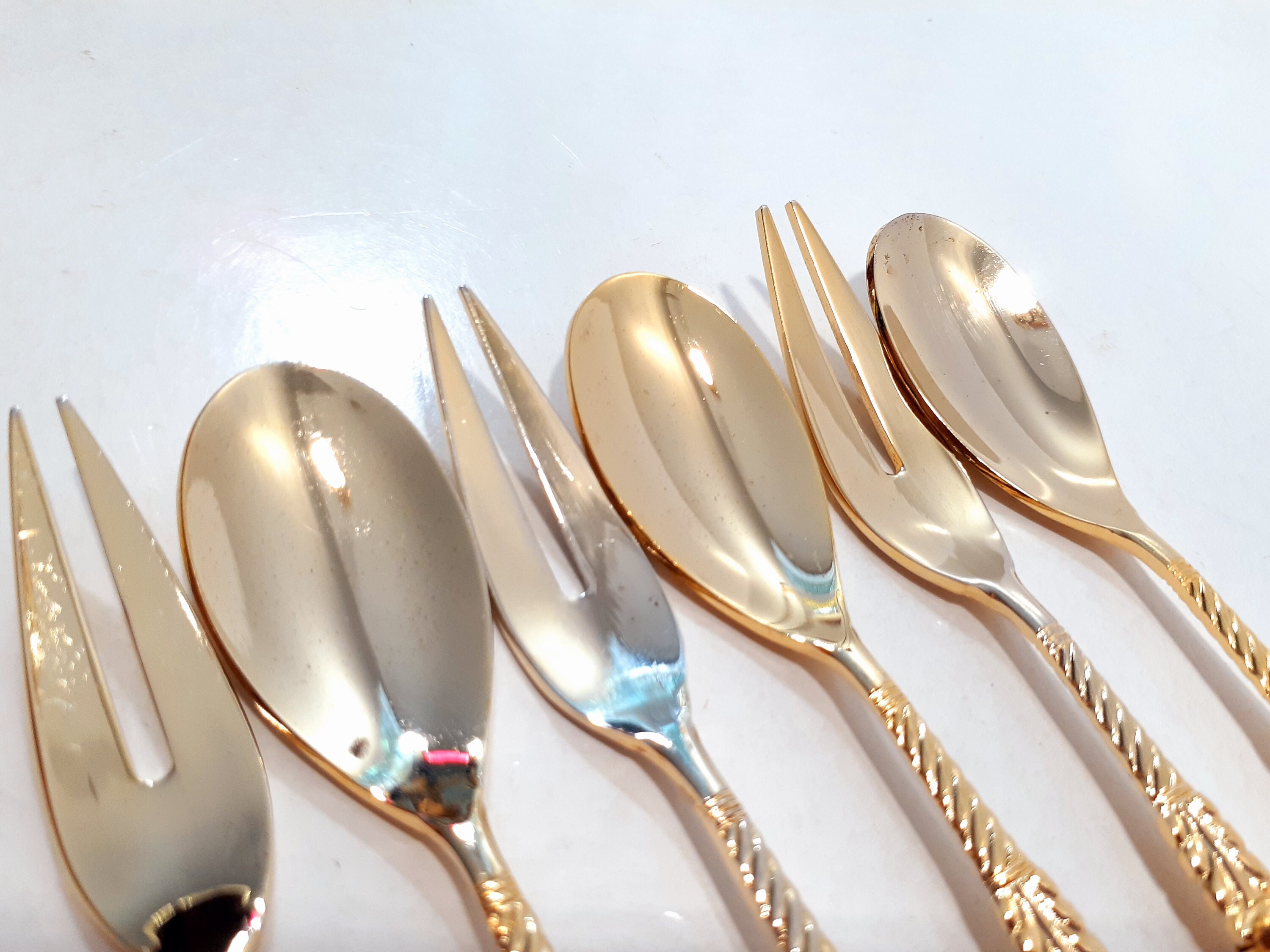 6pc Set Gold Flatware Fork Spoon Demitasse Fork Spoon Set Gold | Etsy