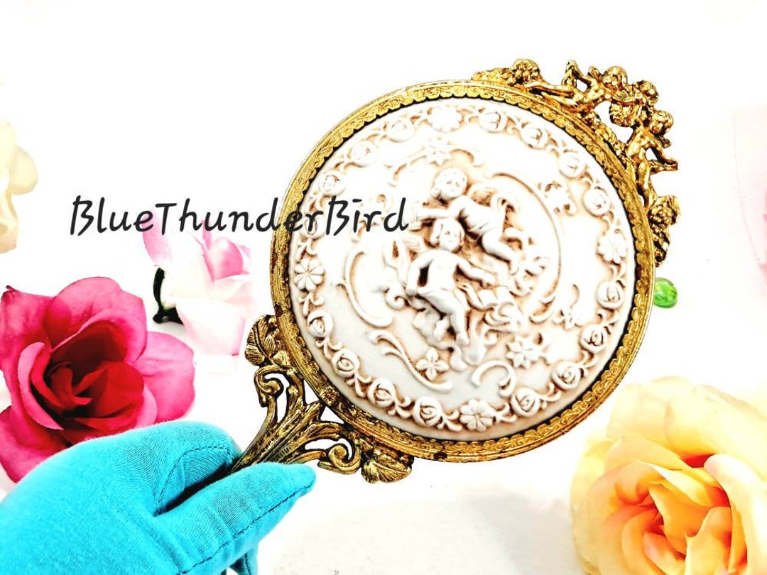 Vintage Handheld Mirror Angels Querubs Accesories Hand Gold Mirror ...