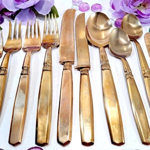 64pc Vintage Midcentury Modern Flatware Brass Bronze Flatware Service ...