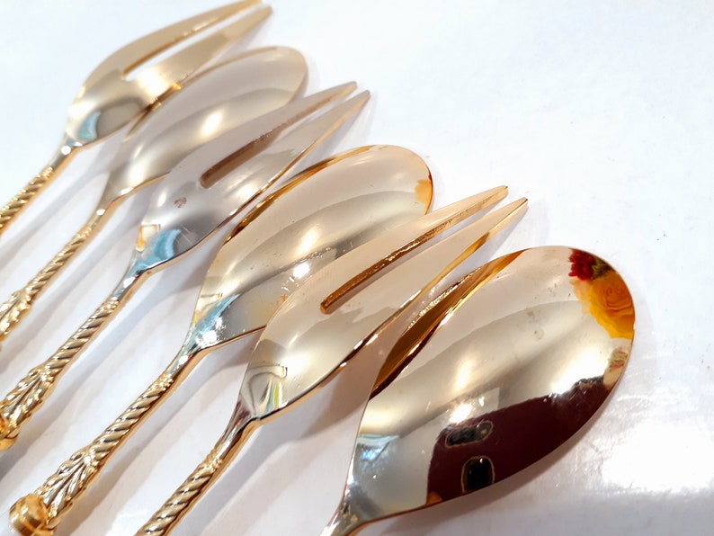 6pc Set Gold Flatware Fork Spoon Demitasse Fork Spoon Set Gold | Etsy