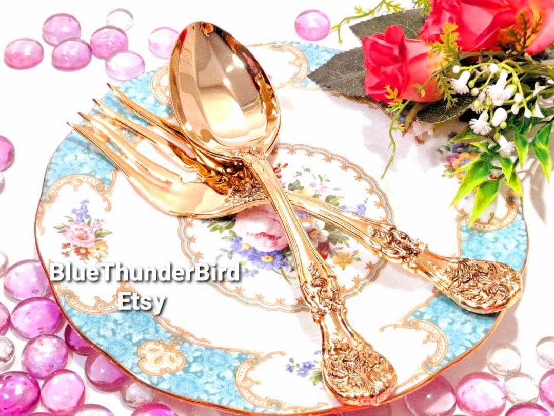 2 Pcs Gold Flatware Rogers French Rose Fancy Flatware Hostess Serving ...