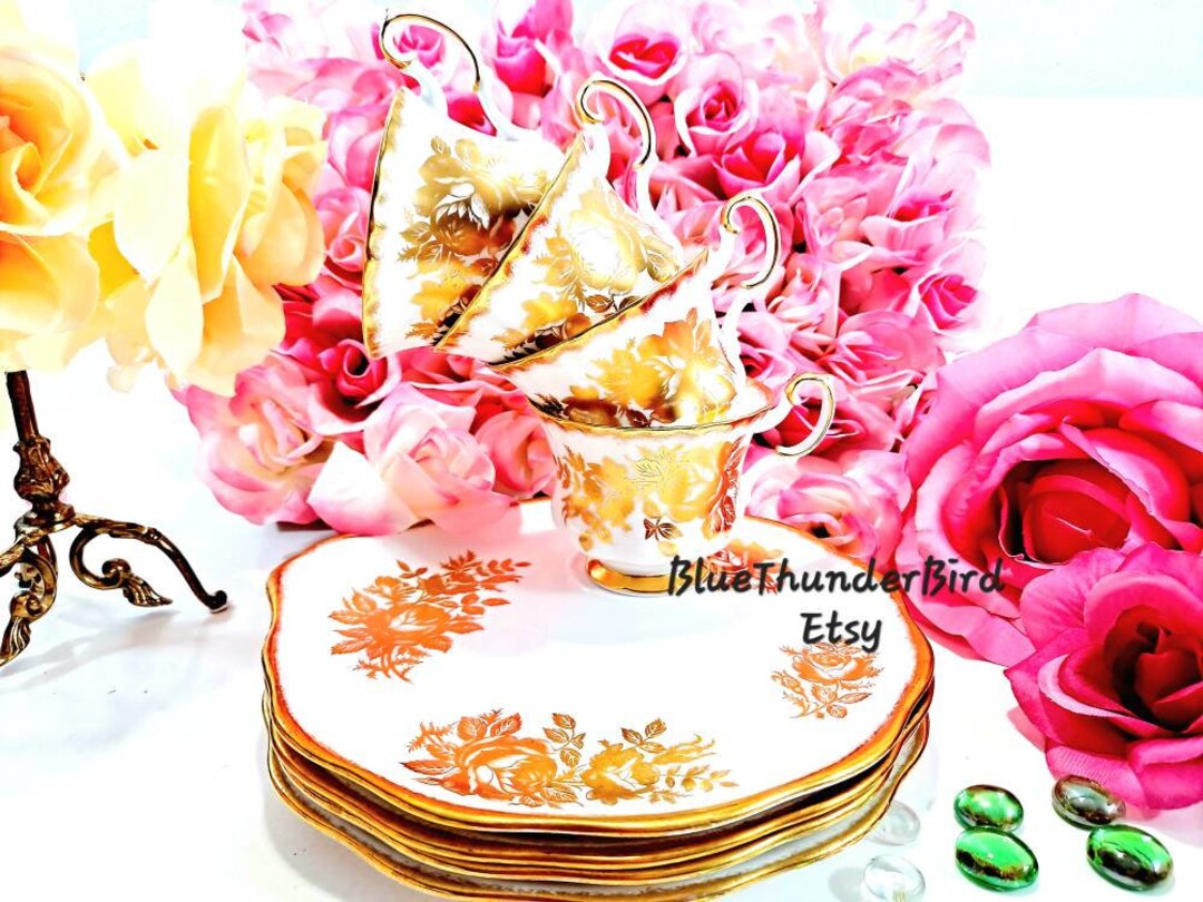 4 Royal Albert Golden Rose Snack Plate and Teacup Set Royal - Etsy