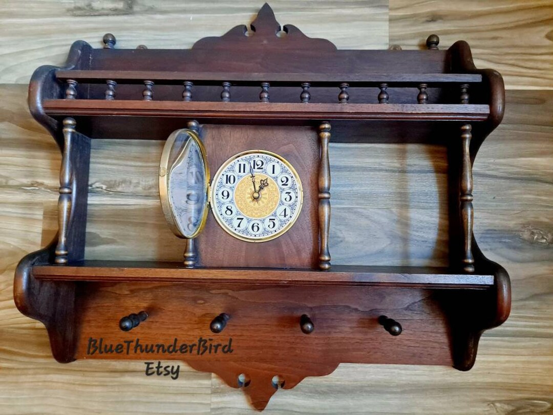 Vintage Wall Shelf With Clock Handcrafted J Howard Cunningham Clock ...