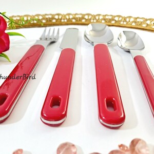 NOS! 24pc Vintage Stainless Steel Flatware Set Red Color Mates ...