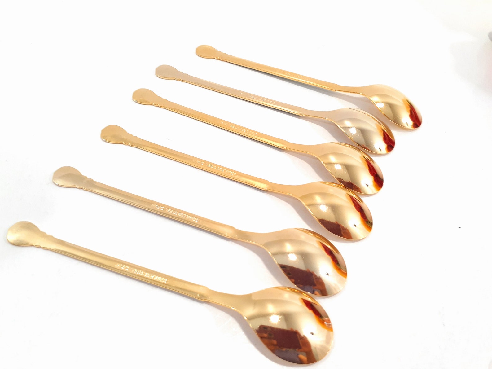 6pc Set Gold Flatware Spoons Demitasse Spoons Green Emerald | Etsy