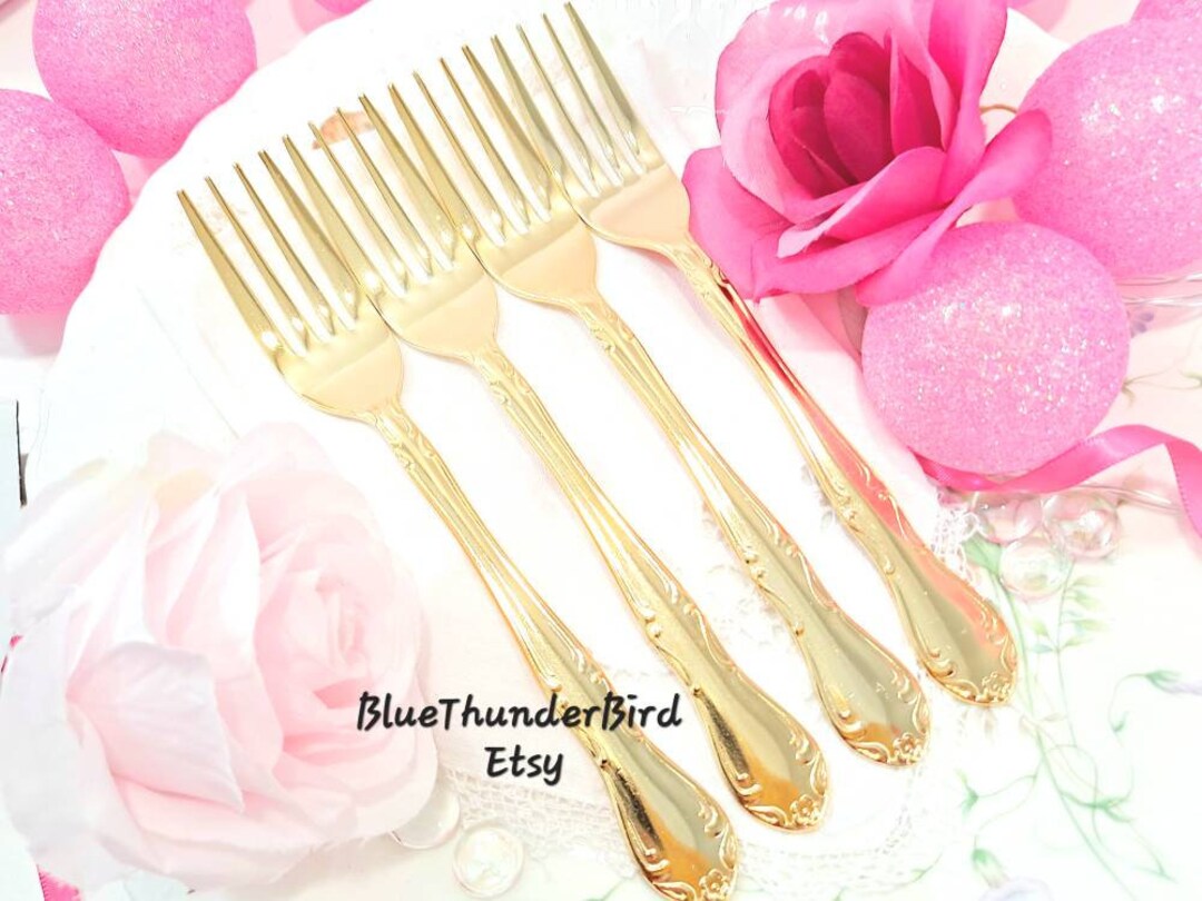 4pc Gold Plated Dinner Forks Flatware Royal Household Empress Classic ...