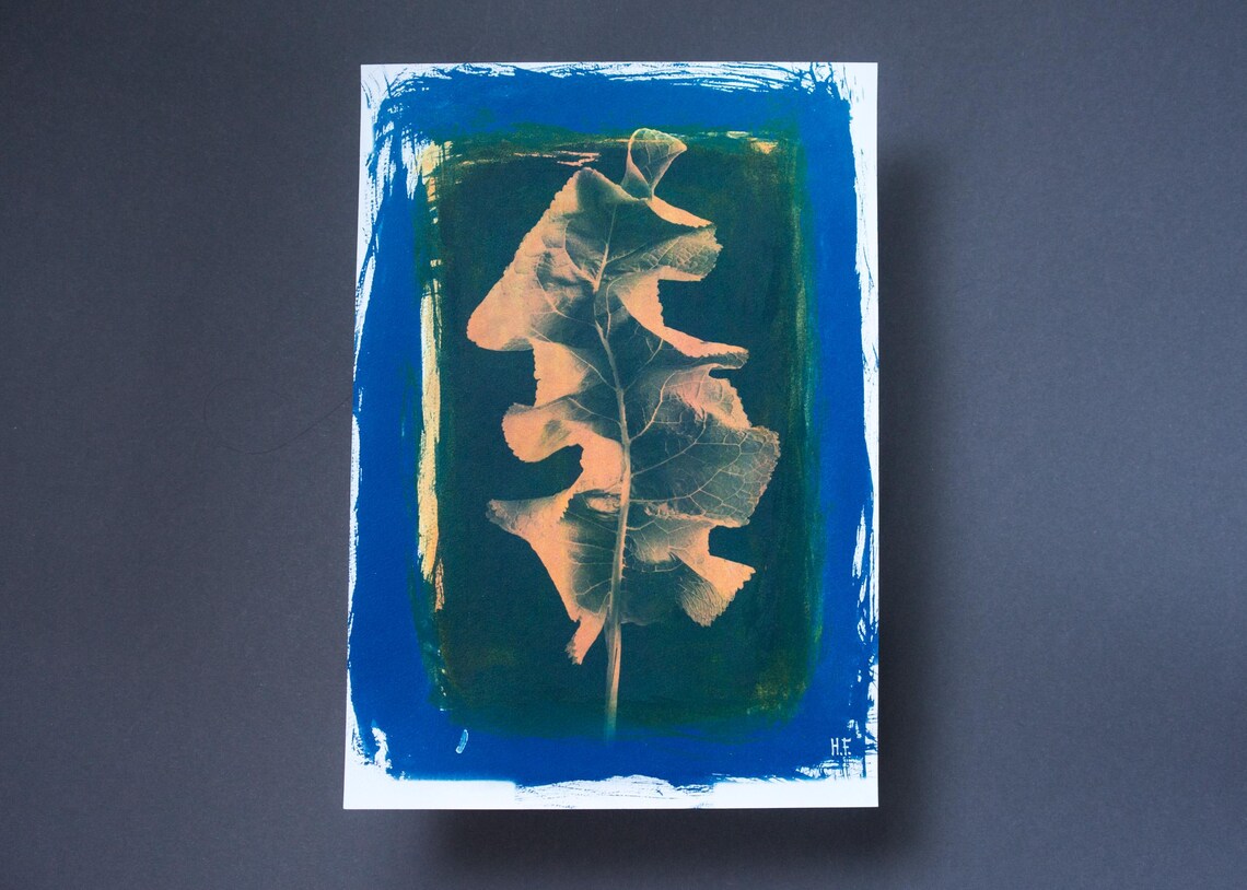 Leave Colorized Cyanotype Print From Negative A4 Size - Etsy