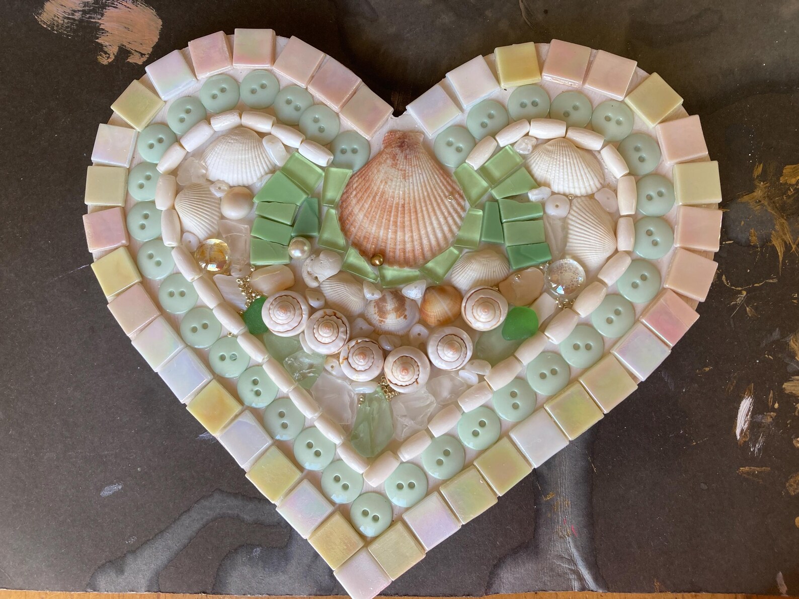 Heart Mosaic/collage Shells, Buttons and Beads - Etsy