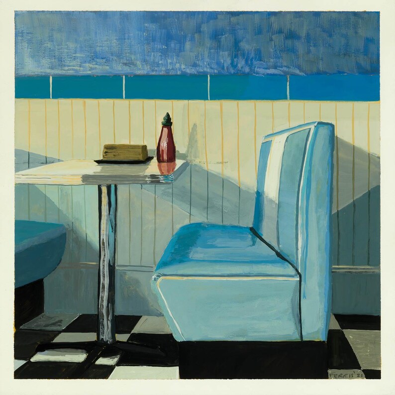 Retro Blue Diner Art Print by Lee Ferris - Etsy
