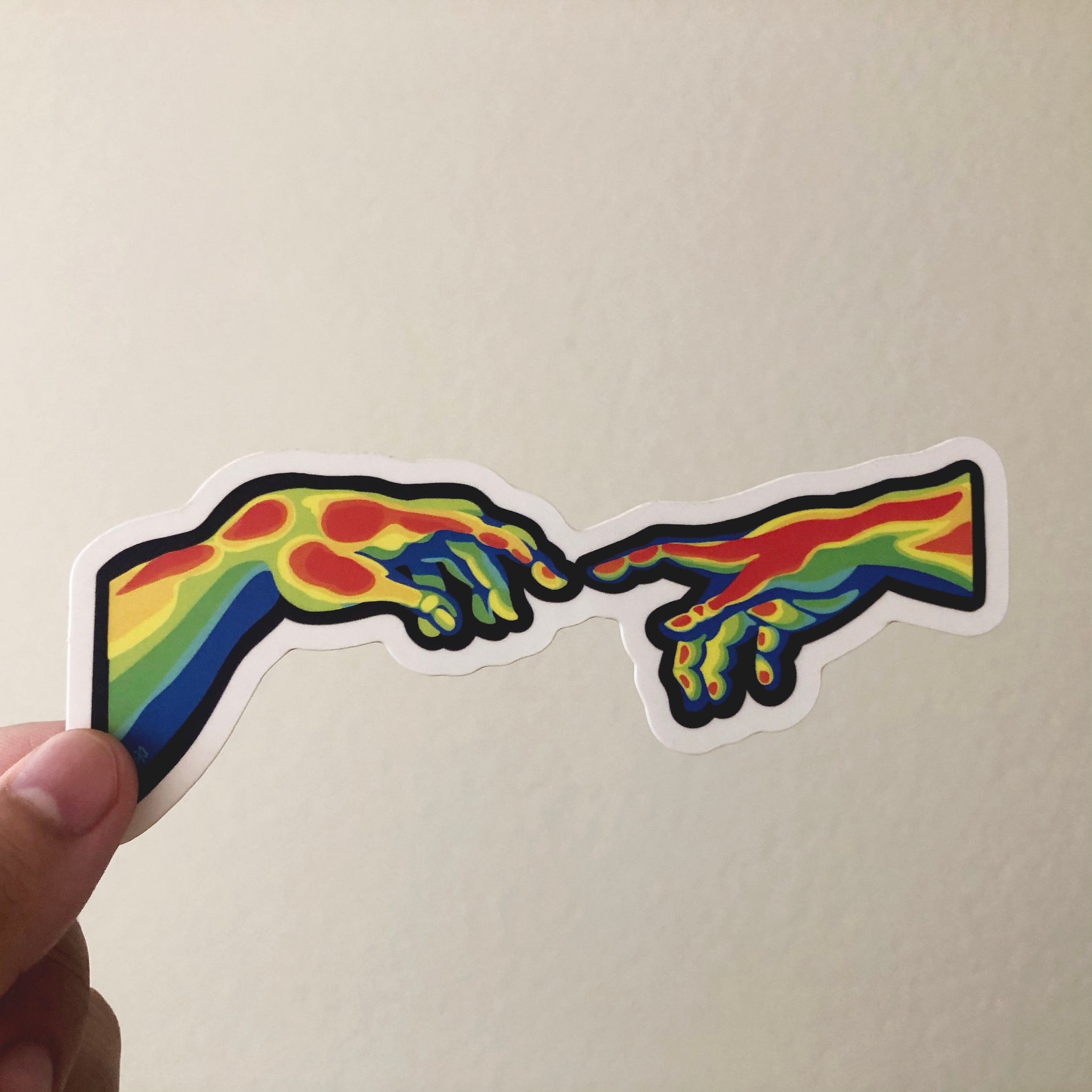 Touching Hands - Creation of Adam, Thermal Art, Die Cut Matte Sticker ...
