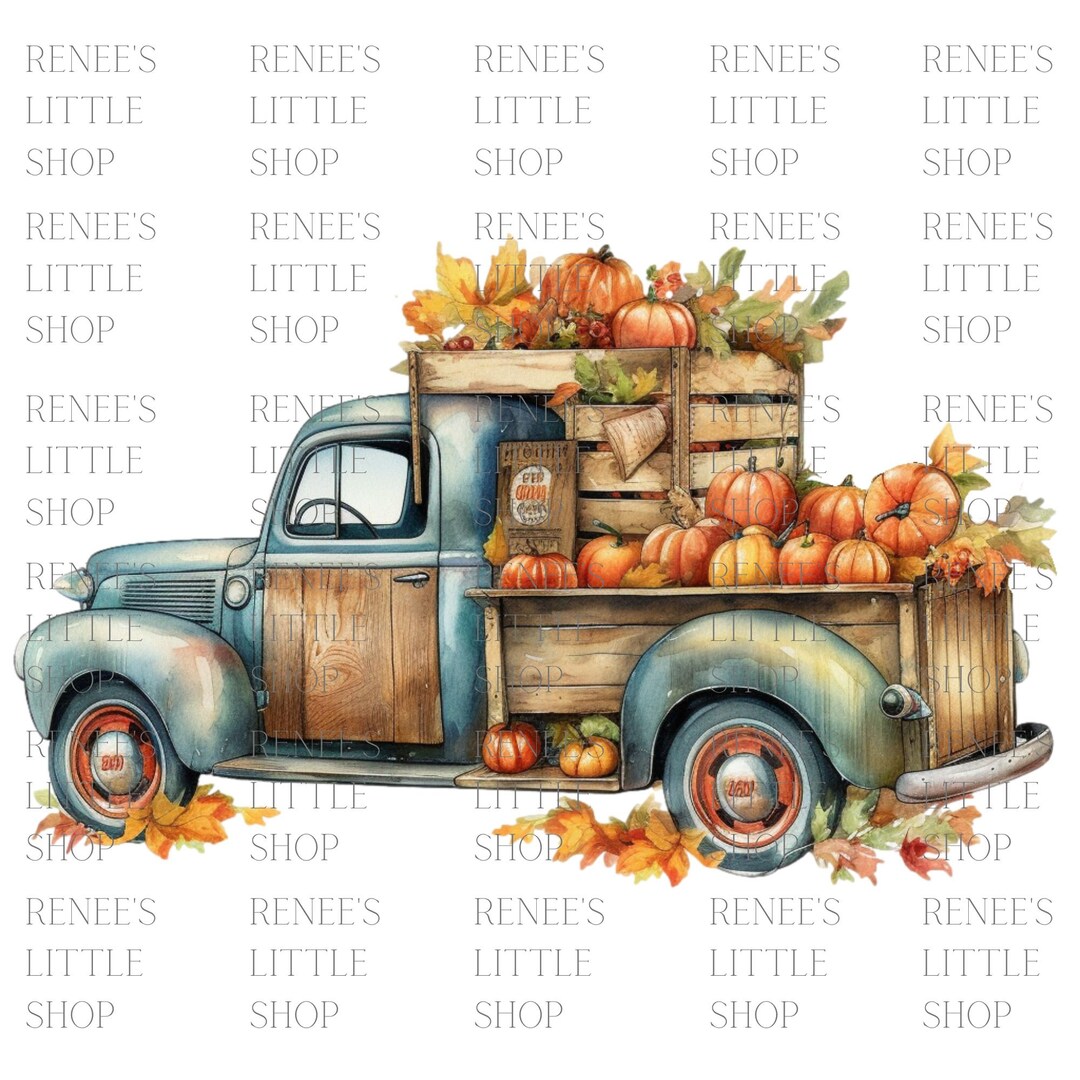 Autumn Clip Art Themed Vintage Truck Filled With Fall Themed Pumpkins ...