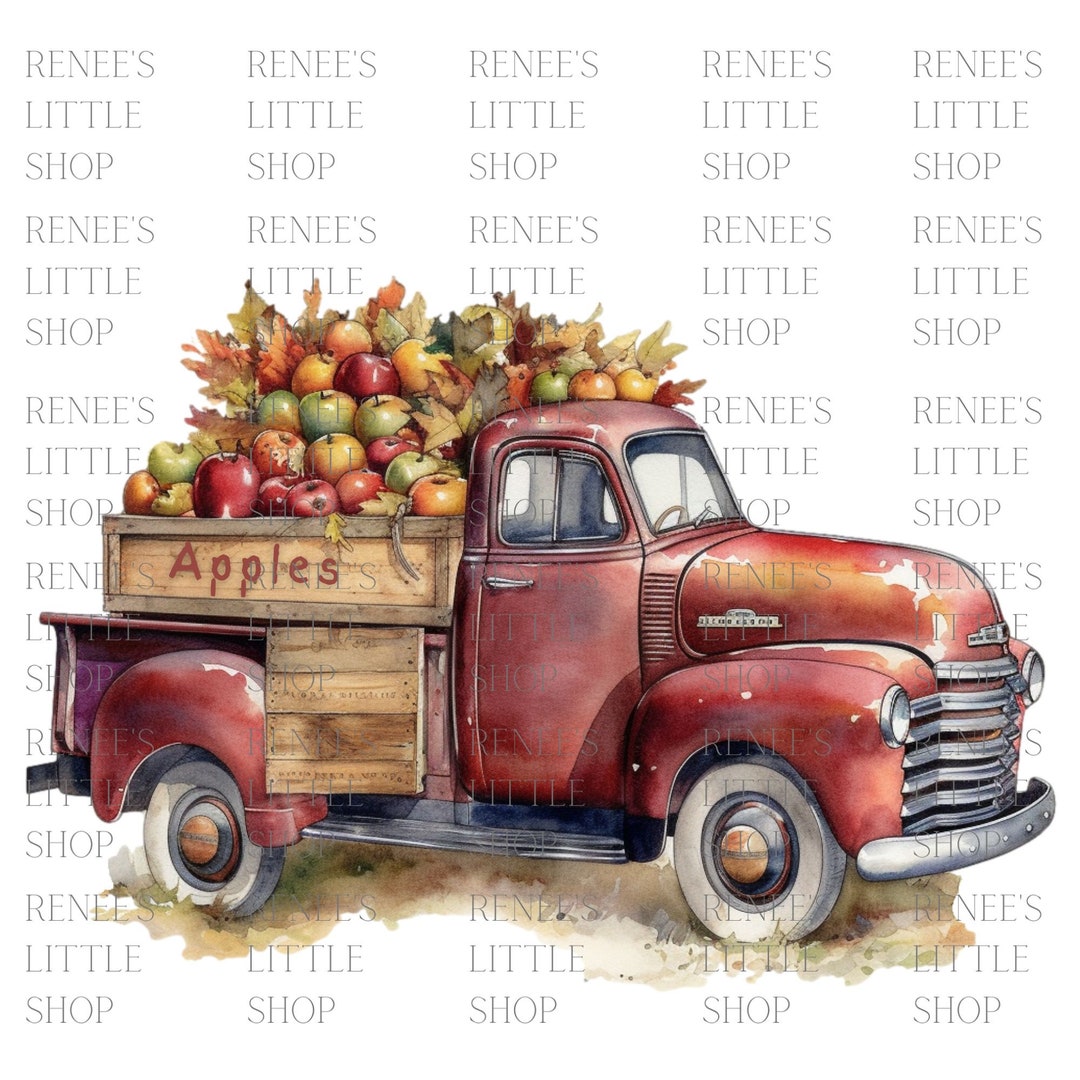 Vintage Truck With Autumn/fall Theme Filled With Apples PNG Download - Etsy