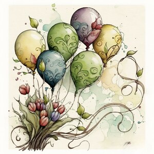 Spring Color Balloons and Flower Bouquet PNG Download - Etsy