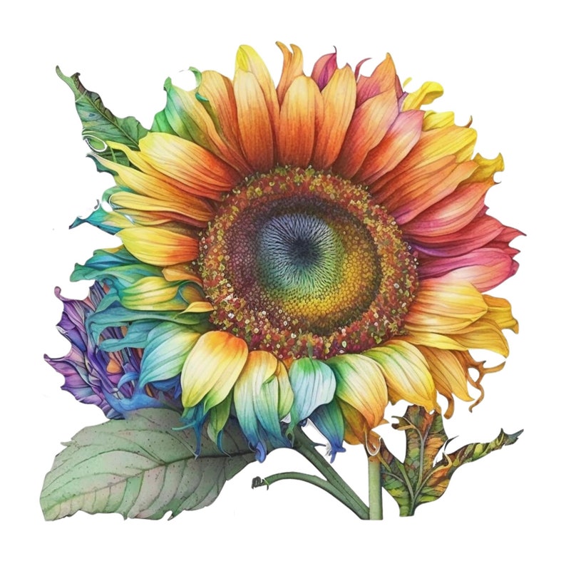 Rainbow Colored Sunflower PNG Download - Etsy
