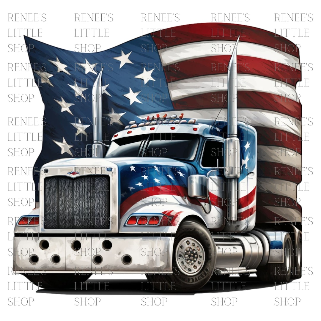 American Semi Transfer Truck With Patriotic American Flag PNG Download ...