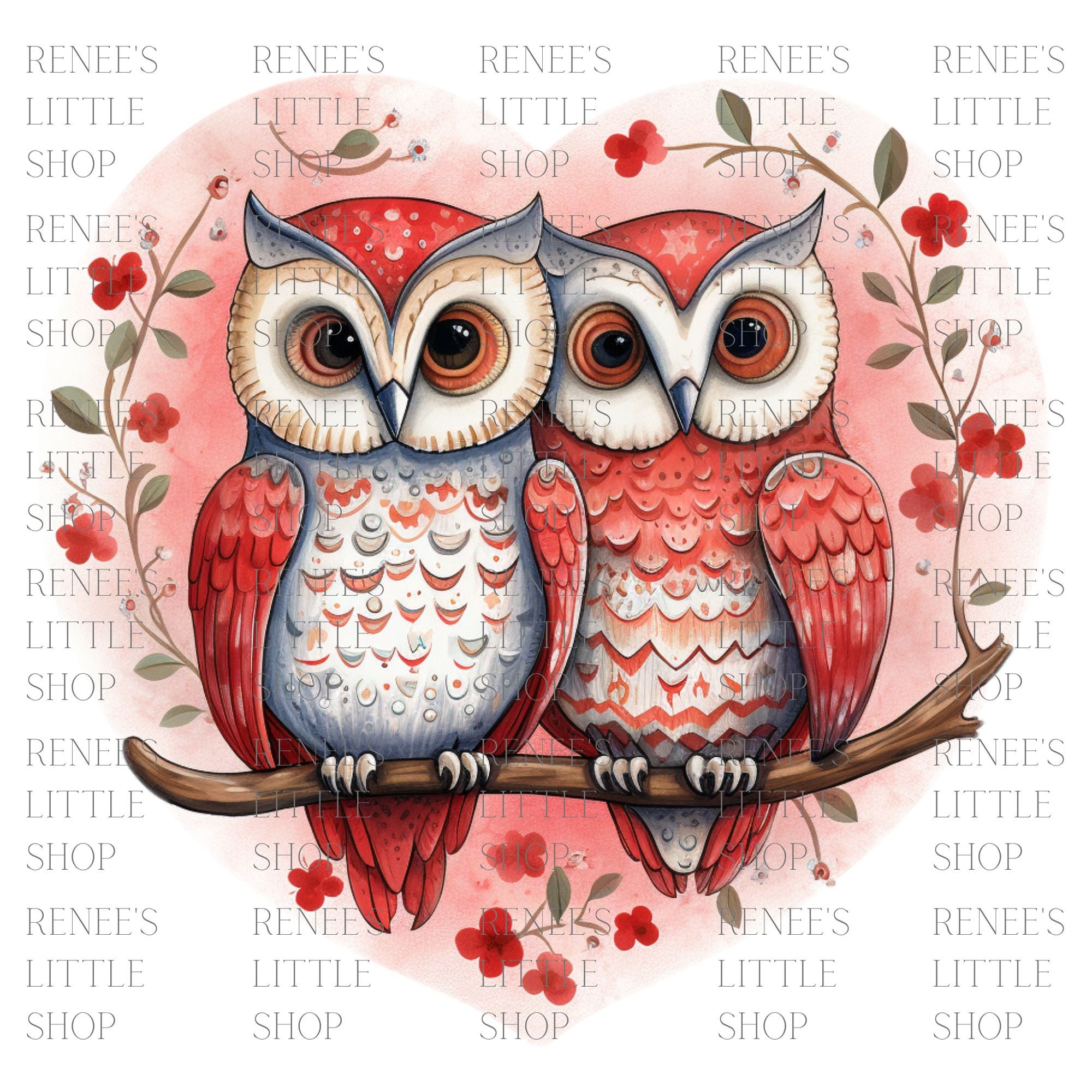 Valentine Owls With Hearts Clip Art PNG Digital Download for ...