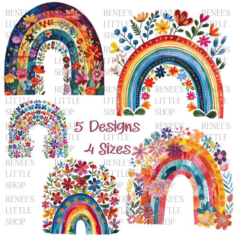 Floral Rainbow Clip Art – PNG Files for Sublimation (digital Download ...