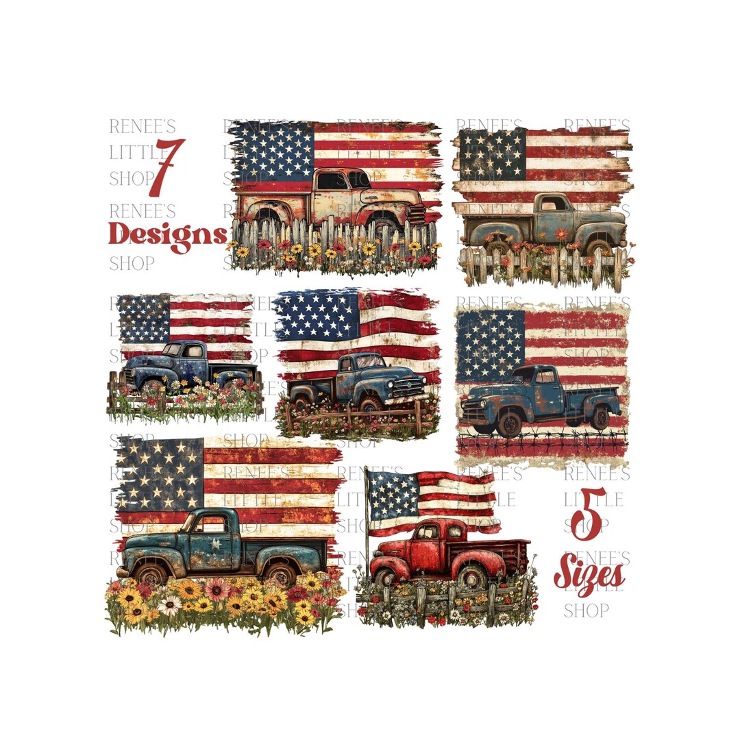Vintage Patriotic Truck Clipart Bundle/4th July Digital Download/rustic ...