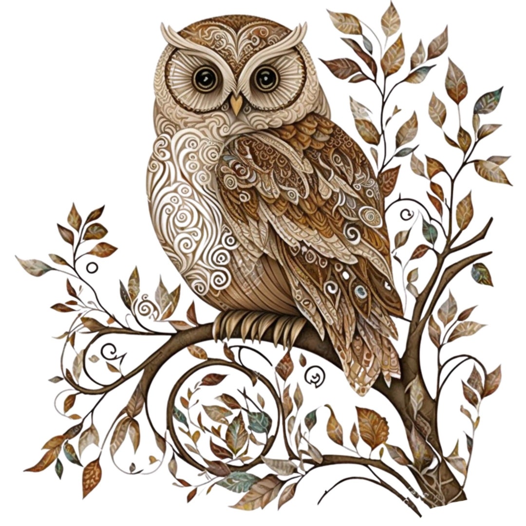 Owl Perched on a Branch PNG Download - Etsy