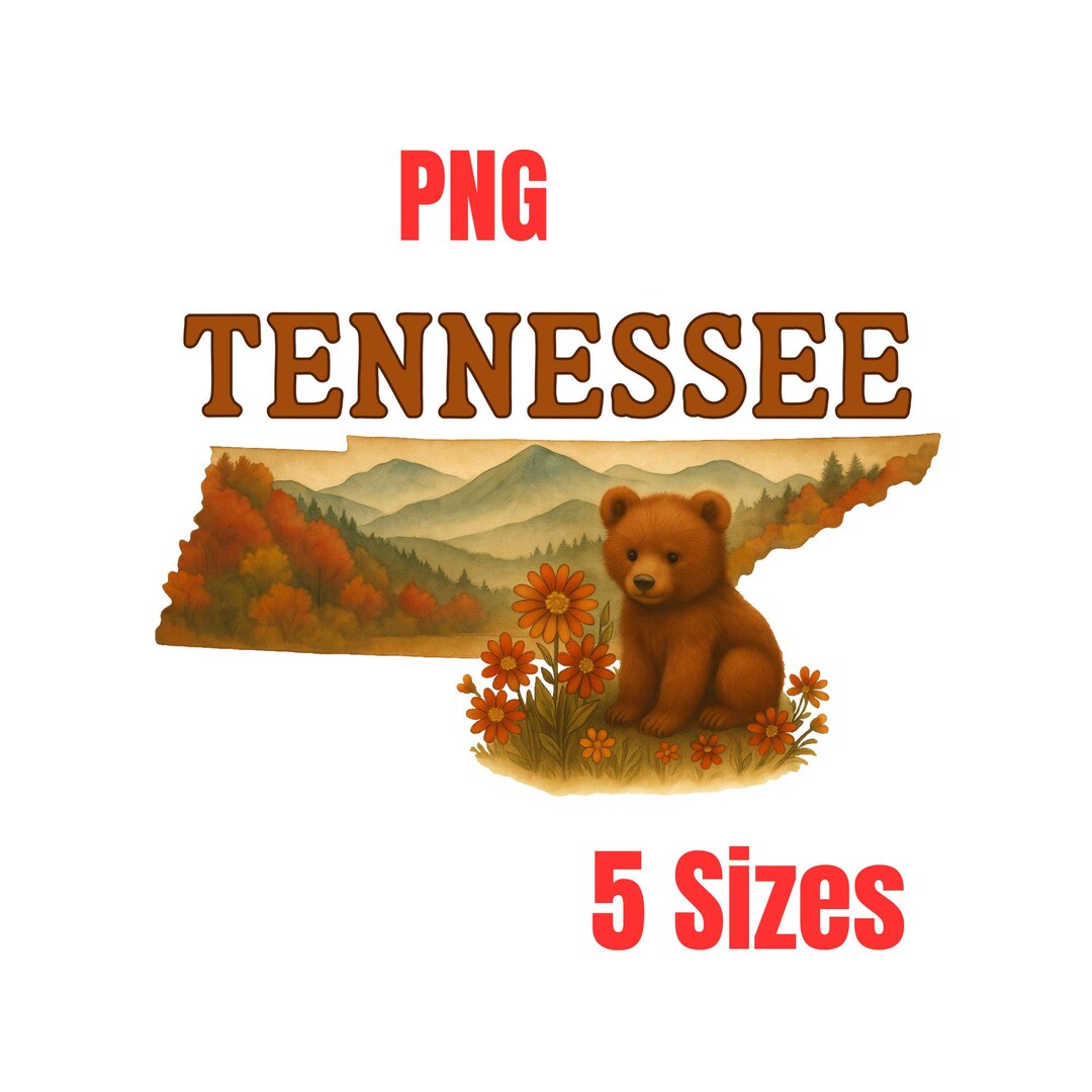 Tennessee Bear Cub State Art Print | Smoky Mountains Fall Decor | Cute ...