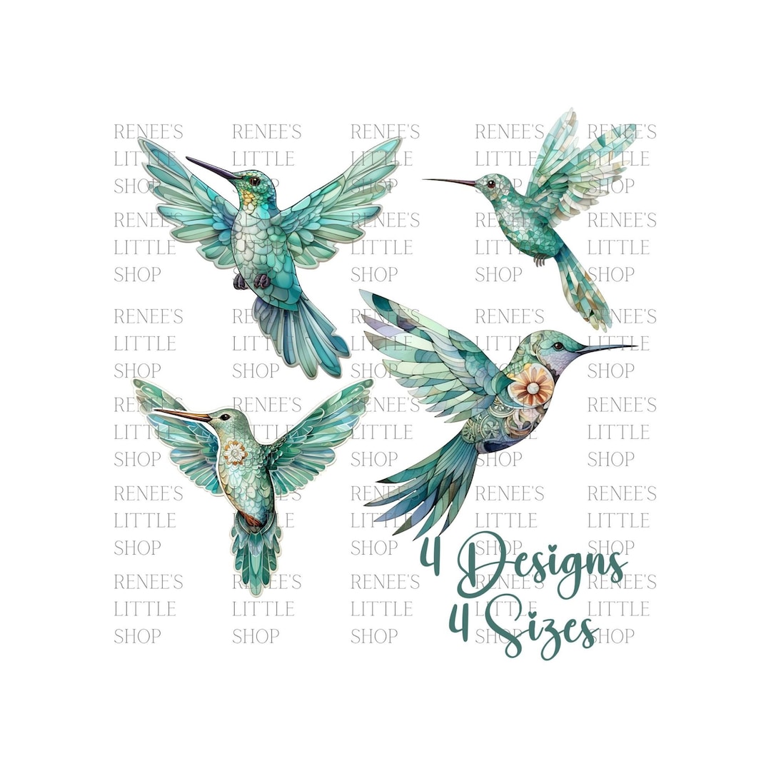 Teal Colored Hummingbirds Clip Art PNG Digital Download - Mosaic Style ...