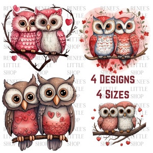 Valentine Owls With Hearts Clip Art PNG Digital Download for ...