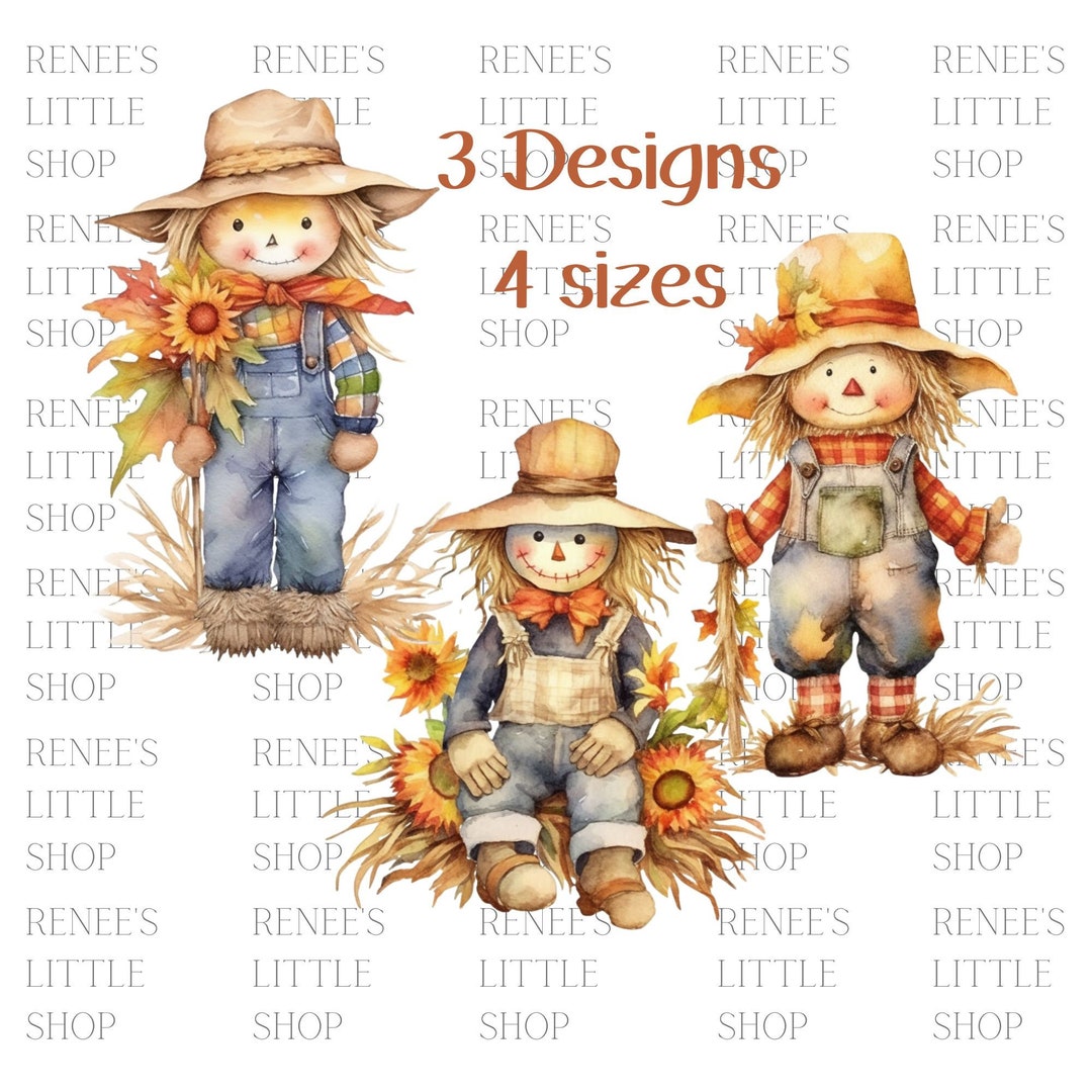 Scarecrow and Sunflowers Watercolor Design PNG Download - Etsy