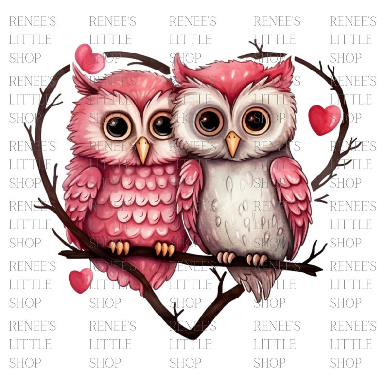 Valentine Owls With Hearts Clip Art PNG Digital Download for ...