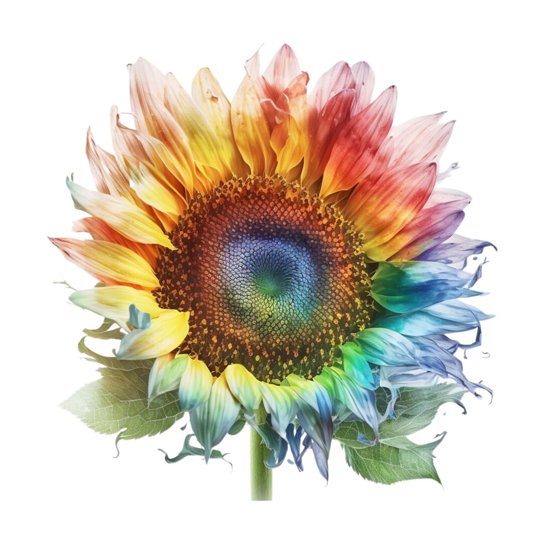 Rainbow Colored Sunflower PNG Download - Etsy