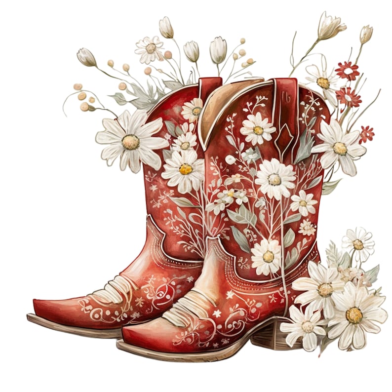 Vintage Floral Cowgirl Boots PNG, Western Sublimation Design (digital ...