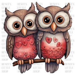 Valentine Owls With Hearts Clip Art PNG Digital Download for ...