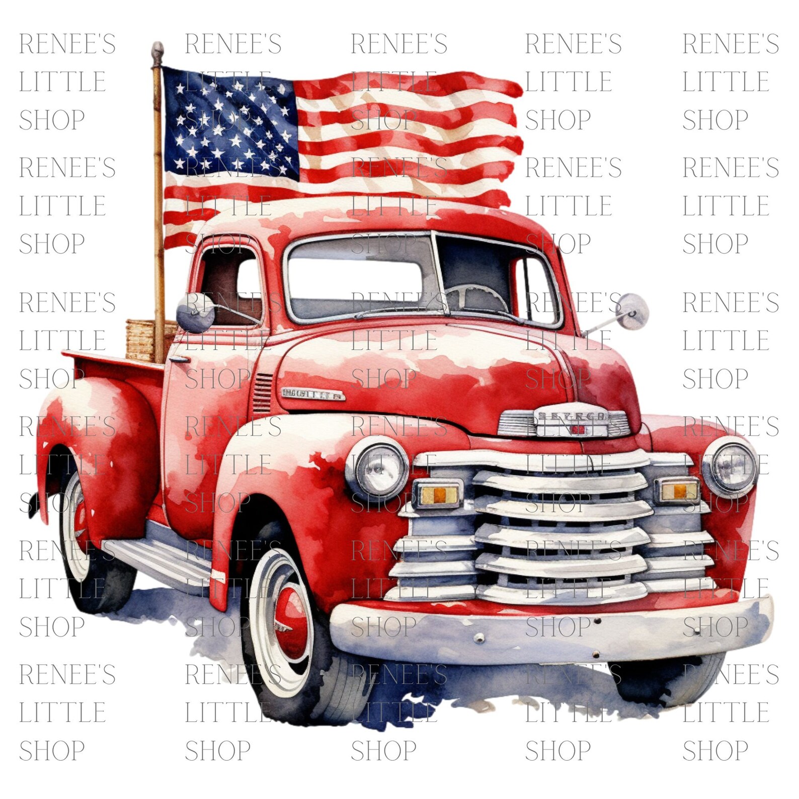 Vintage Red Truck, American Flag PNG, Patriotic Clip Art (digital ...