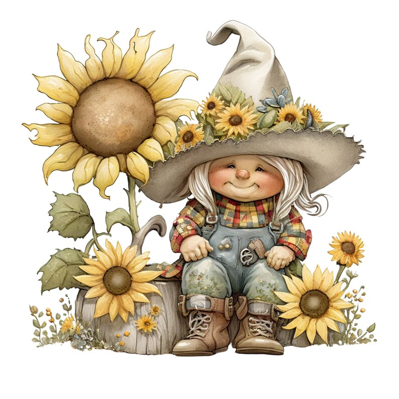 Cute Sunflower Garden Gnomes PNG Download - Etsy