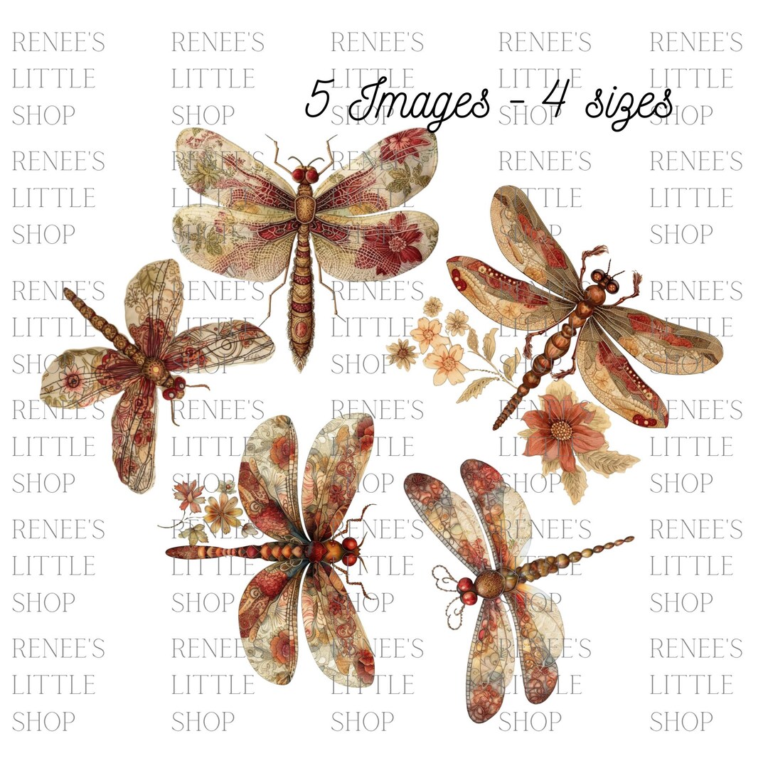 Red and Brown Dragonfly Set PNG Download - Etsy