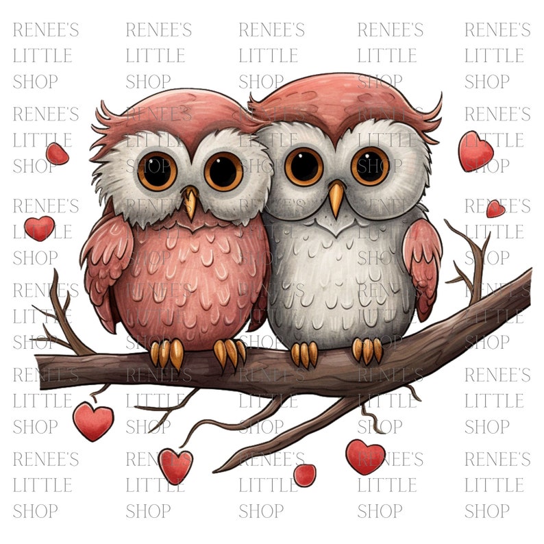 Valentine Owls With Hearts Clip Art PNG Digital Download for ...