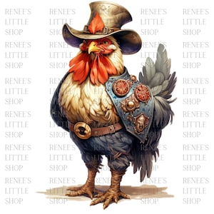 Country Cowboy Themed Rooster Clip Art Collection - PNG Digital ...