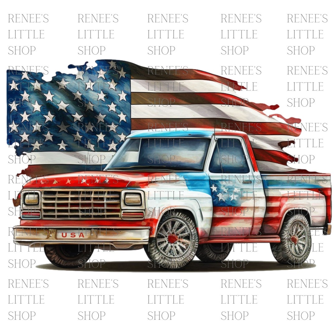 American Classic Truck With American Flag PNG Download - Etsy