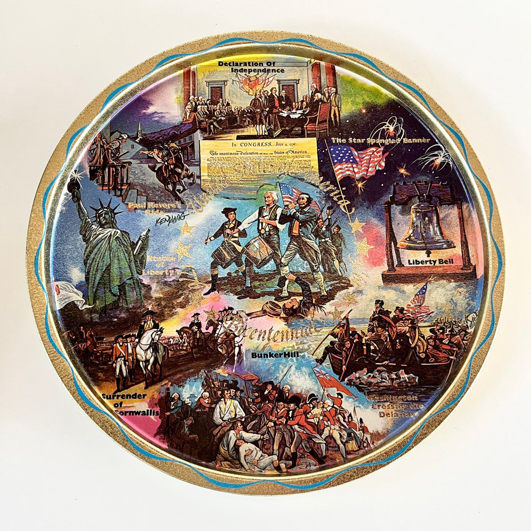 Vintage American Bicentennial USA Plate Green Tin Collectible Tray ...