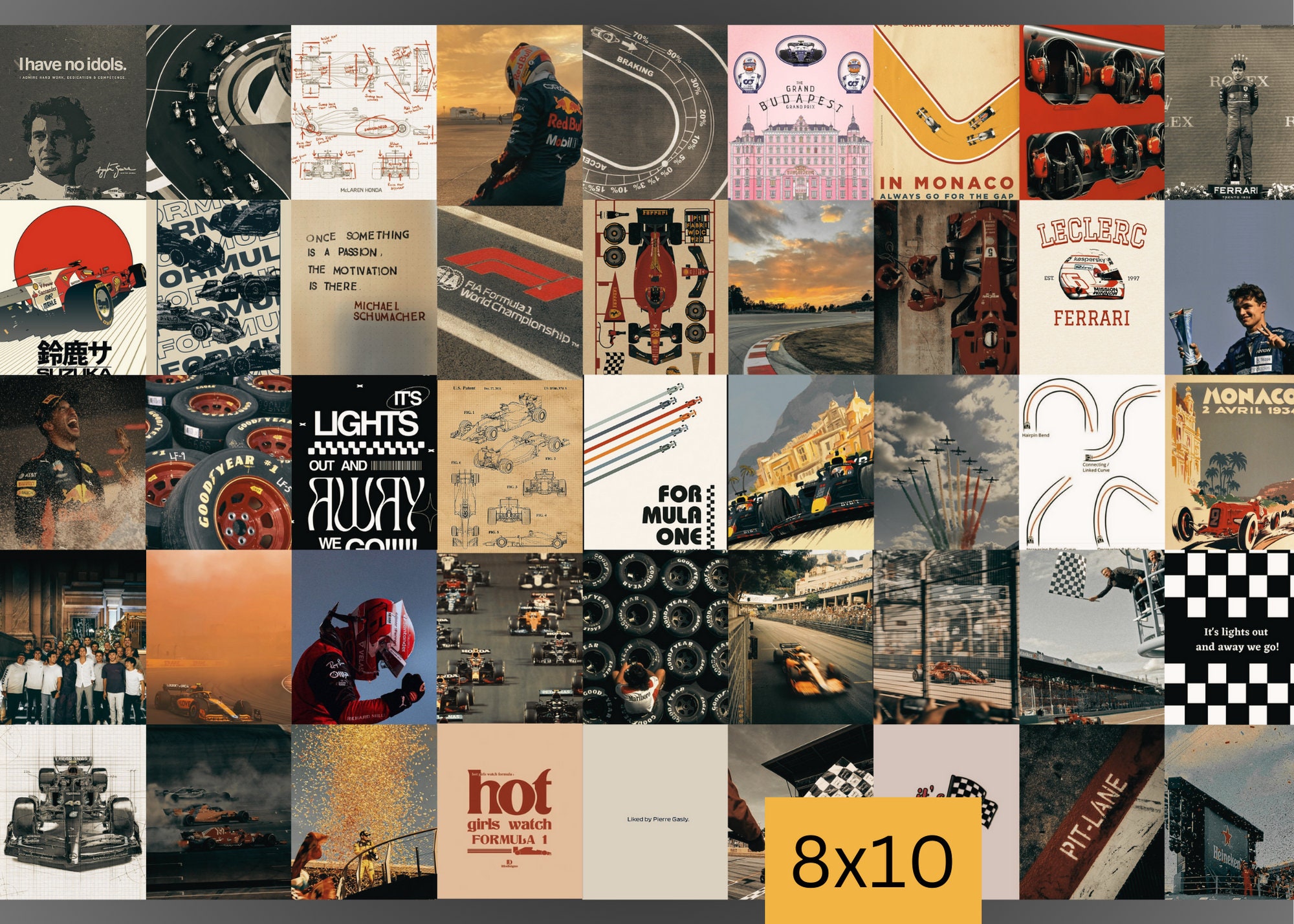 F1 Aesthetic Photo Collage Kit | Formula One Drivers Cars Tracks Quotes ...