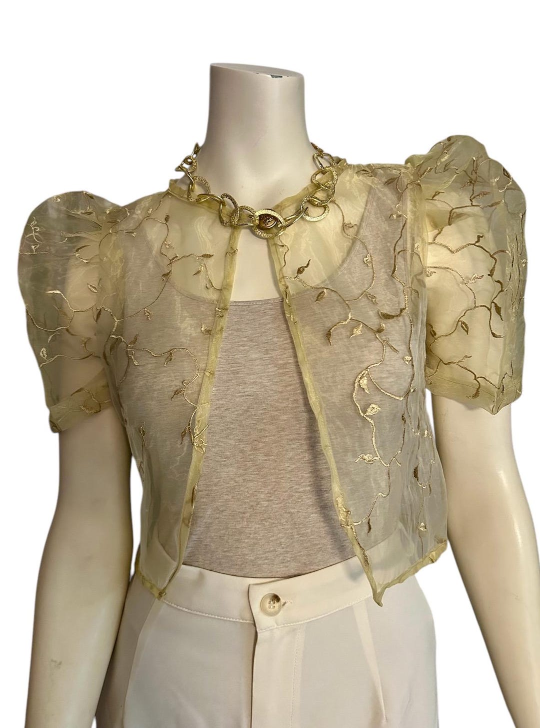 Organza Embroidered Filipiniana Beige Bolero Traditional in Modern Look ...