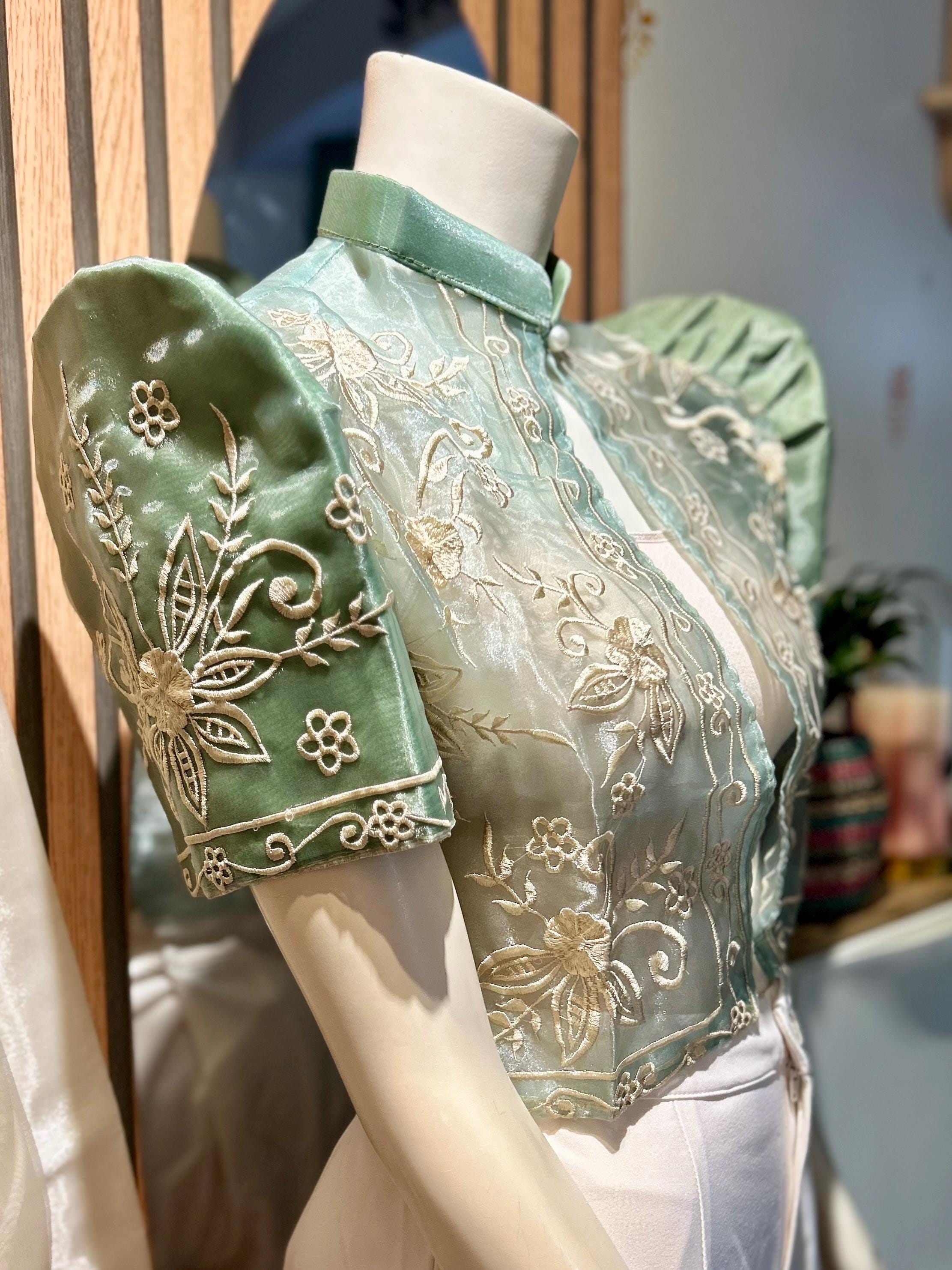 Sage Green Modern Filipiniana Bolero With Beige Embroidery - Etsy UK